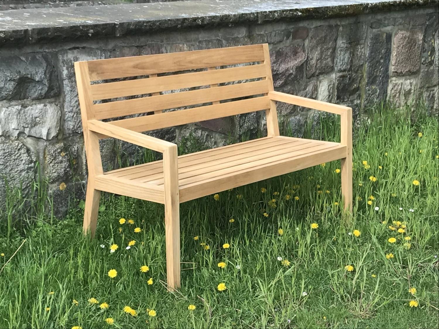 Teak Bank Zoé mit Querlattung, modernes Design, 2 Größen